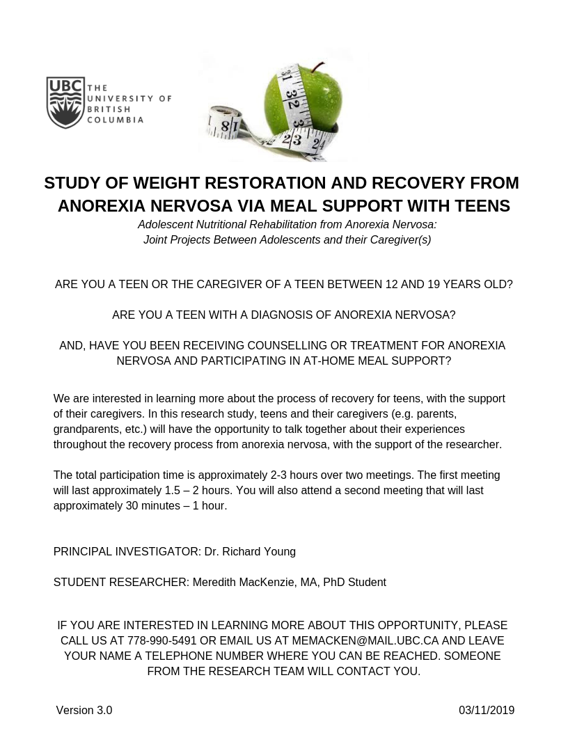Study of Weight Restoration and Recovery from Anorexia Nervosa Via Meal ...